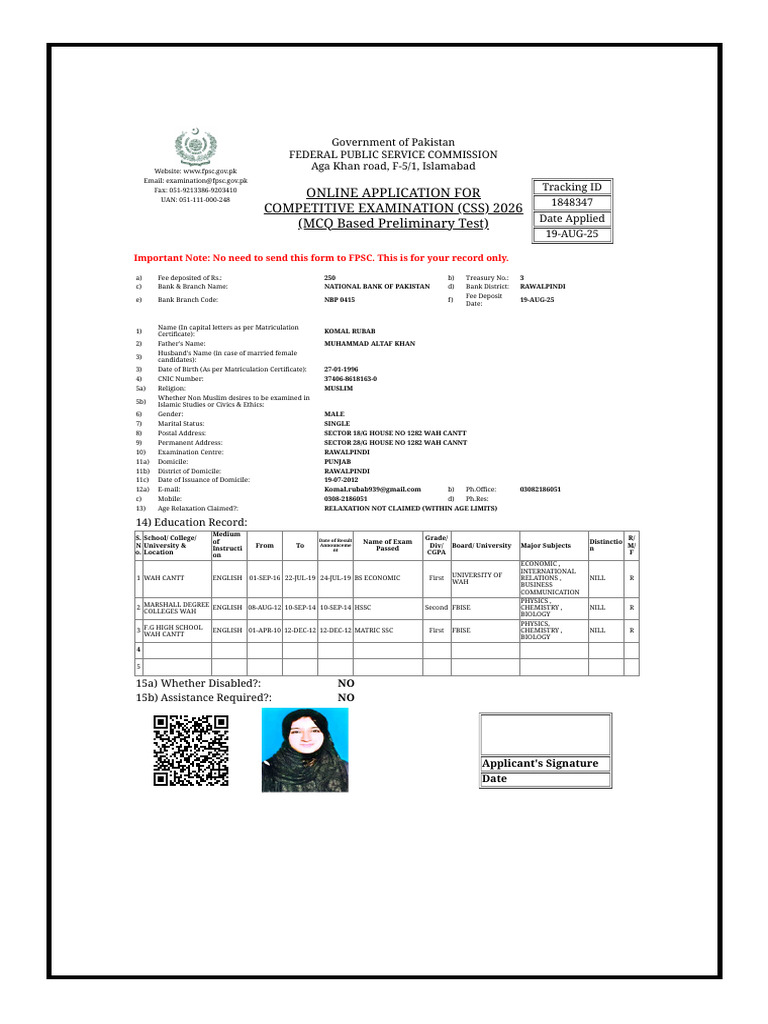 CSS MPT 2026 Admission Certificate | PDF | Pakistan