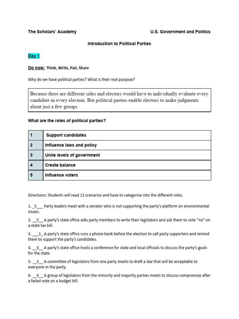 Understanding Political Parties' Roles | PDF | Elections | Democracy