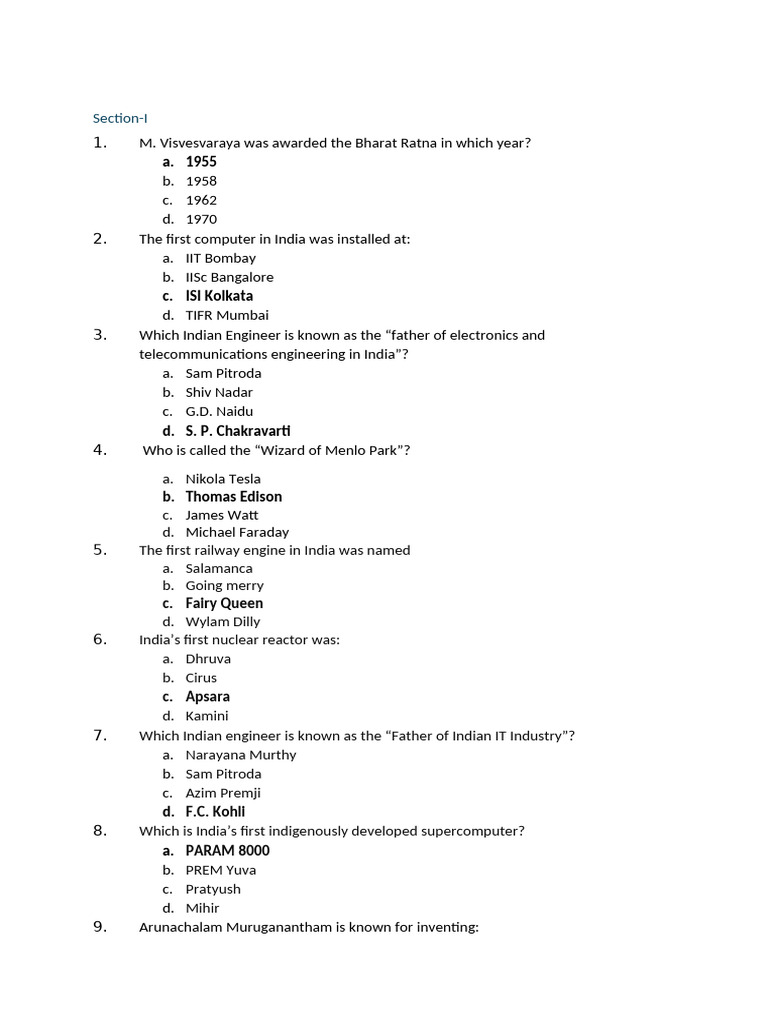 Indian Engineering Quiz Questions | PDF