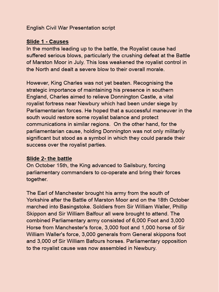 English Civil War Presentation Script | PDF | Military Operations | Military