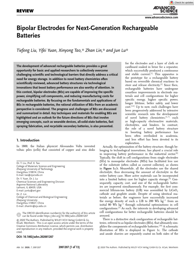 Advanced Science - 2020 - Liu - Bipolar Electrodes For Next Generation ...