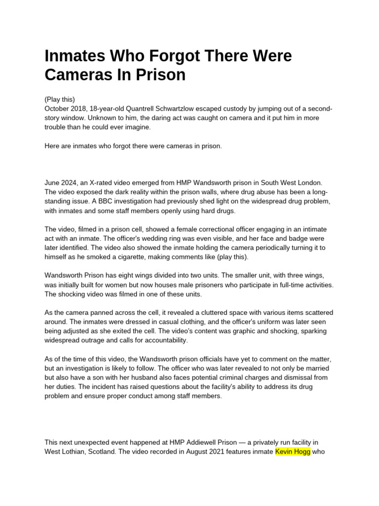 Inmates Who Forgot There Were Cameras in Prison | PDF | Crimes | Crime ...