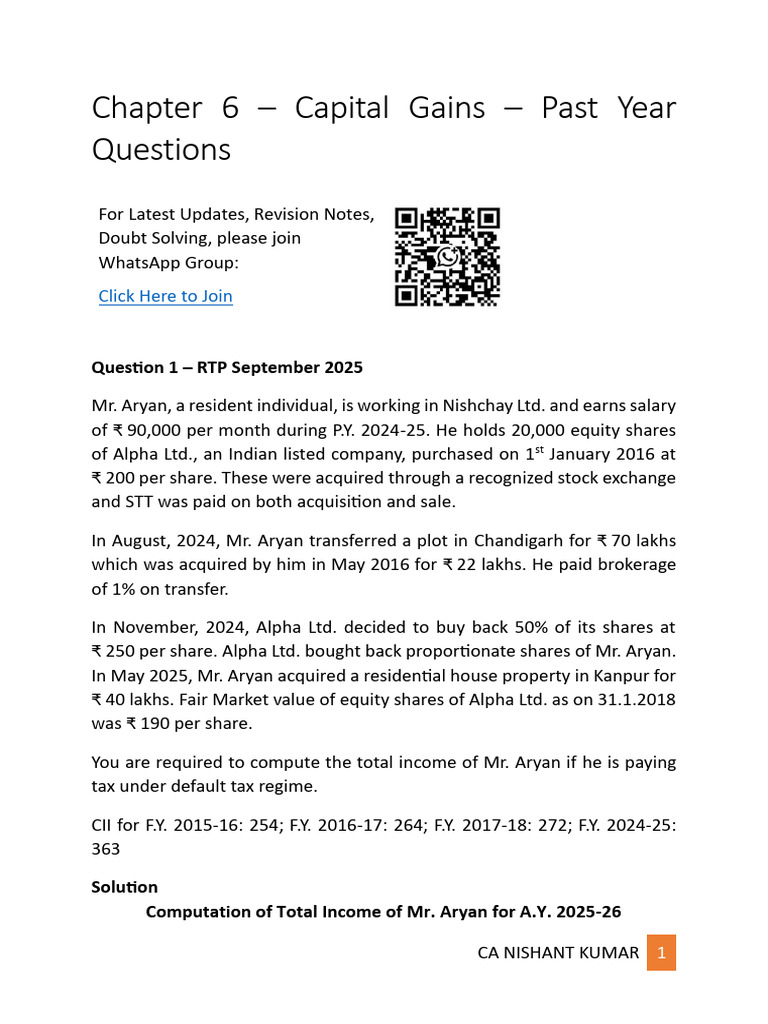 Capital Gains PYQs - Blanks | PDF | Capital Gains Tax | Capital Gain