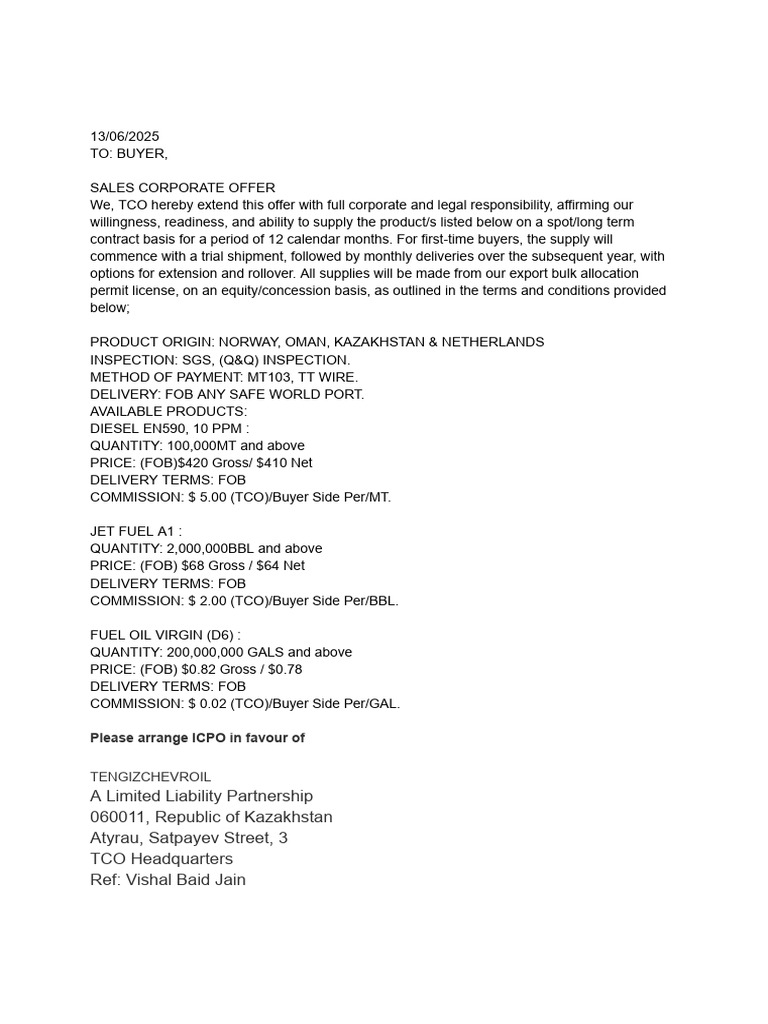 Corporate Fuel Supply Offer 2025 | PDF