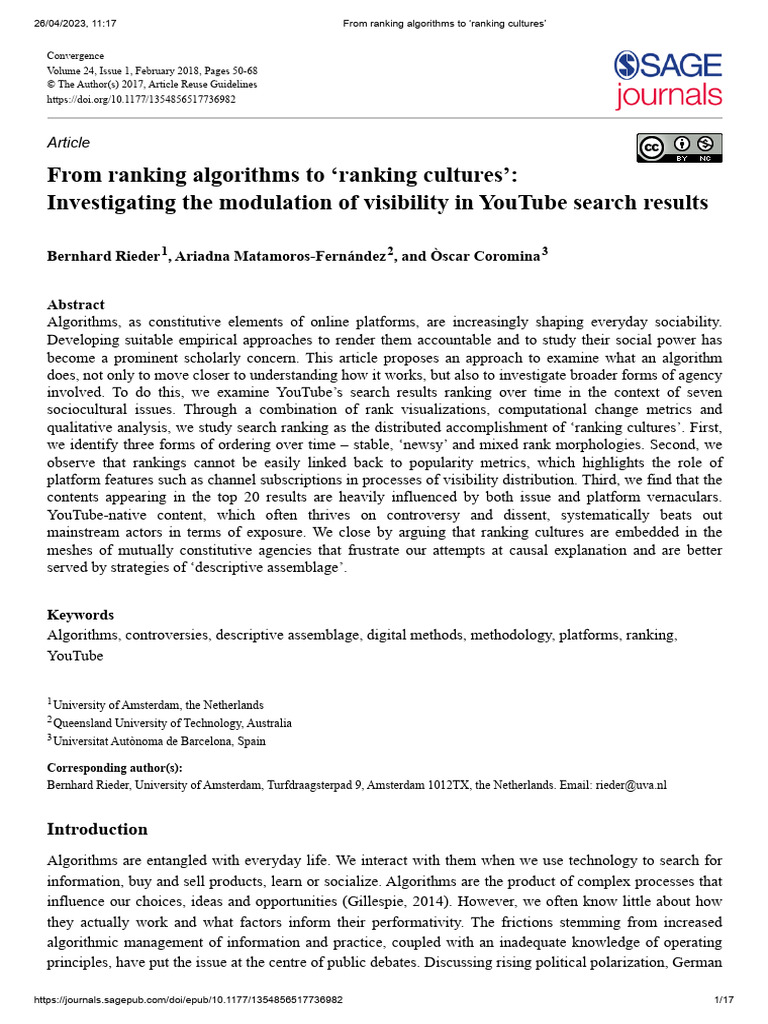 From Ranking Algorithms To Ranking Cultures' | PDF | Methodology ...