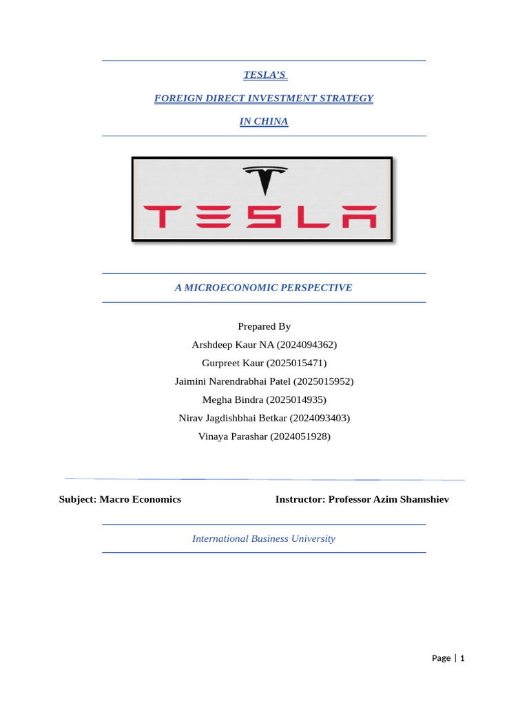 Tesla's FDI Strategy in China | PDF | Electric Vehicle | Foreign Direct ...