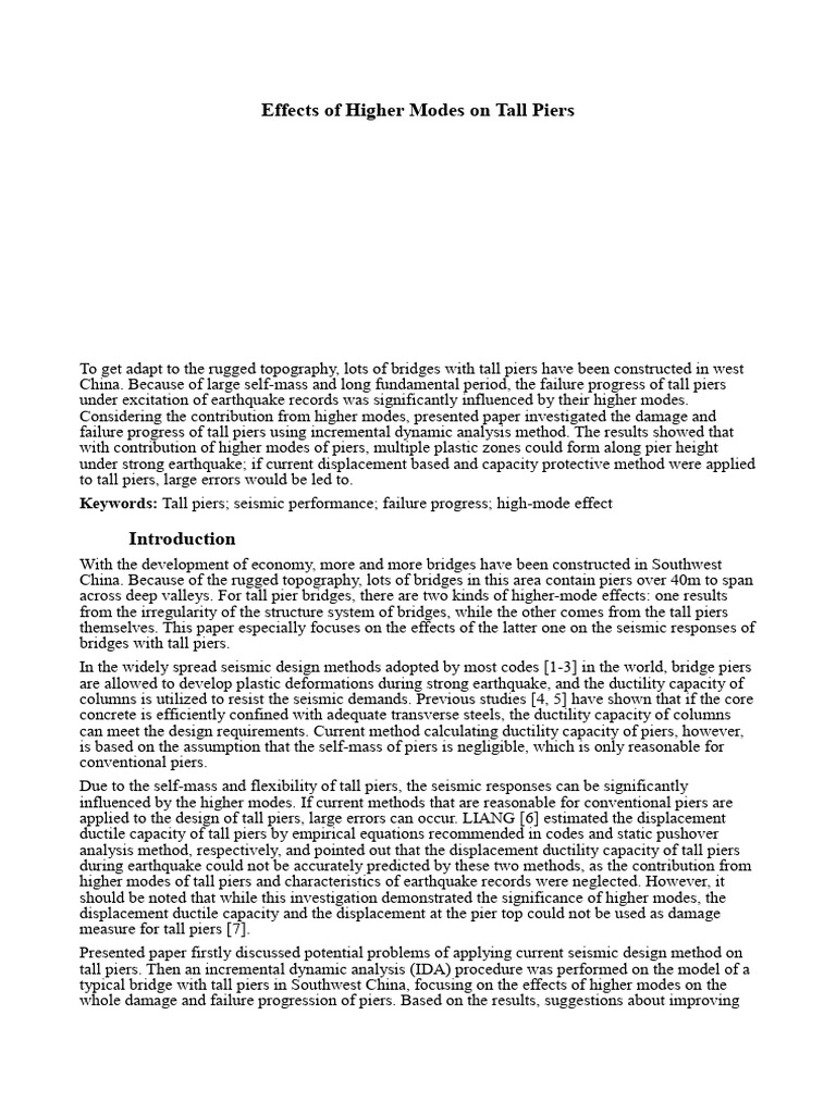 Higher Mode Effects on Tall Piers | PDF | Bending | Elasticity (Physics)