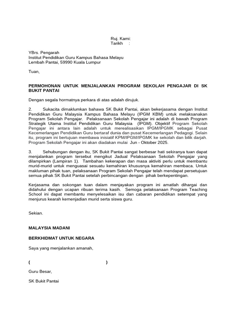 Program Sekolah Pengajar SK Bukit Pantai | PDF
