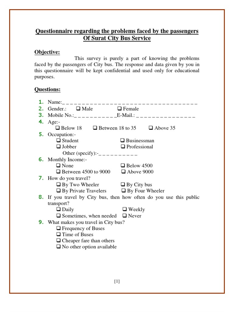 Questionnaire,,,, | Bus | Questionnaire | Free 30-day Trial | Scribd