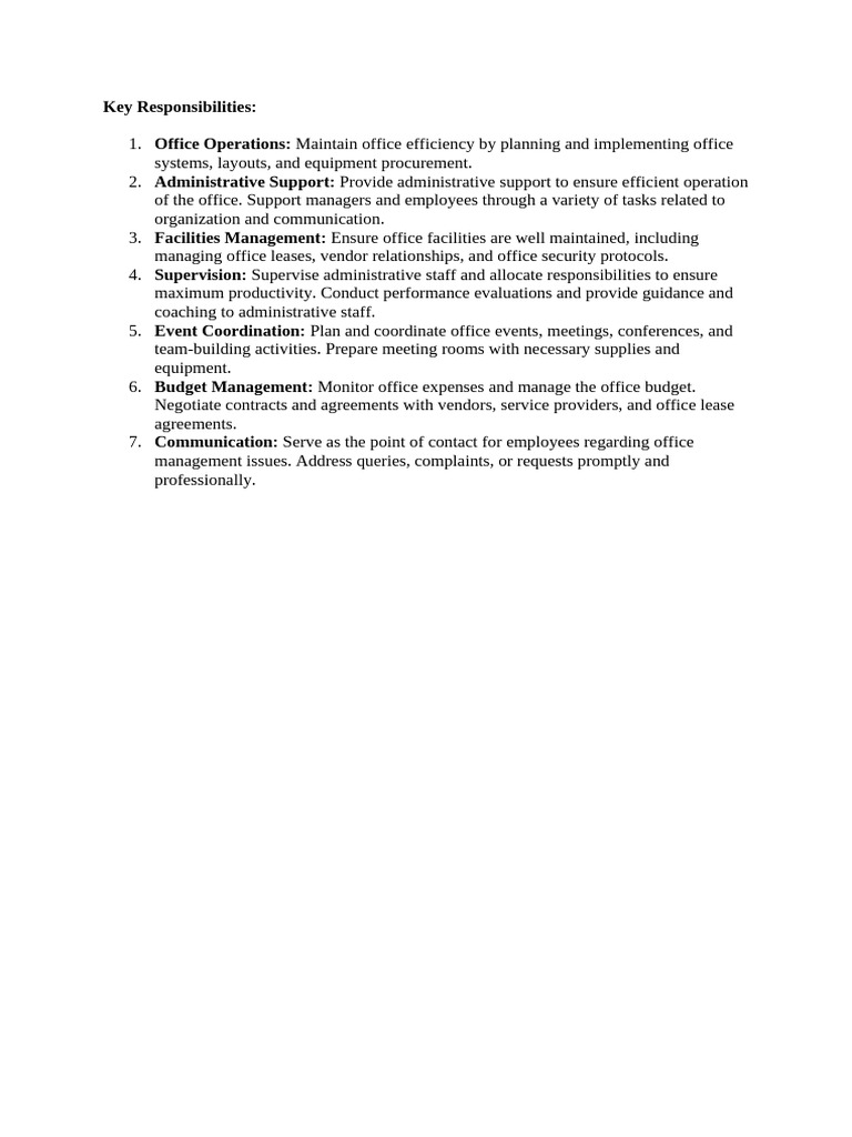 Job Description Office Manager | PDF