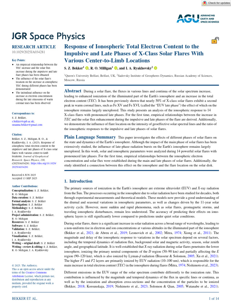 JGR Space Physics - 2025 - Bekker - Response of Ionospheric Total ...