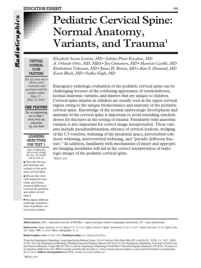 Pediatric Cervical Spine - Normal Anatomy, Variants and Trauma | PDF ...