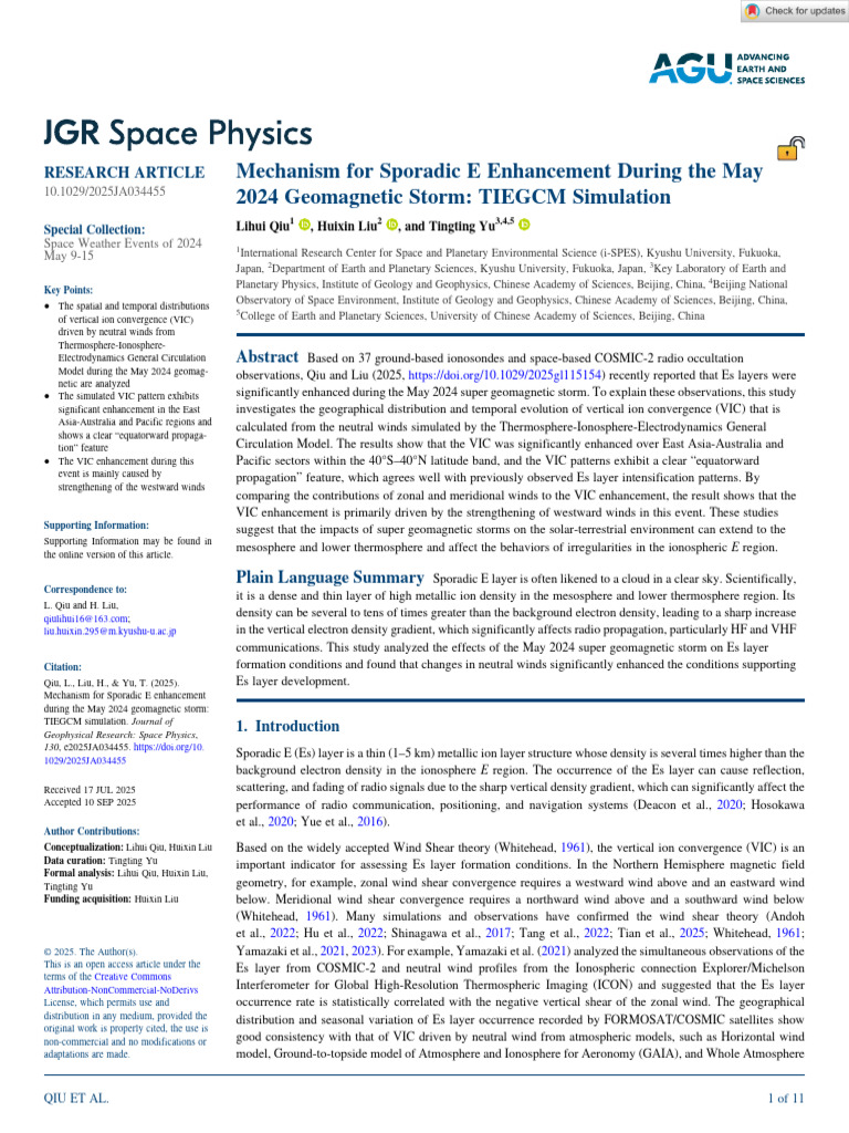 Sporadic E Layer Enhancement Mechanism | PDF | Ionosphere | Earth's ...