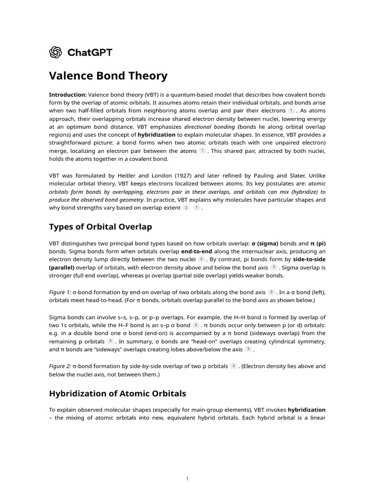 Valence Bond Theory | PDF | Molecular Orbital | Covalent Bond