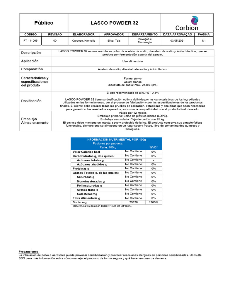 Ficha Técnica Lasco Powder 32 | PDF