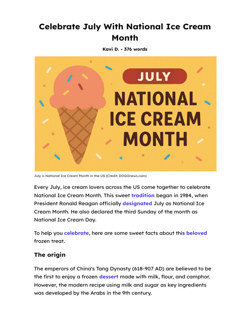 Celebrate July With National Ice Cream Month | PDF | Ice Cream | Frozen ...