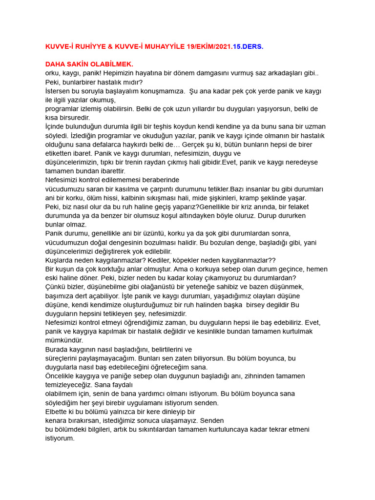 19 Ekim Kuvvet Ruhiyye.15.Ders | PDF