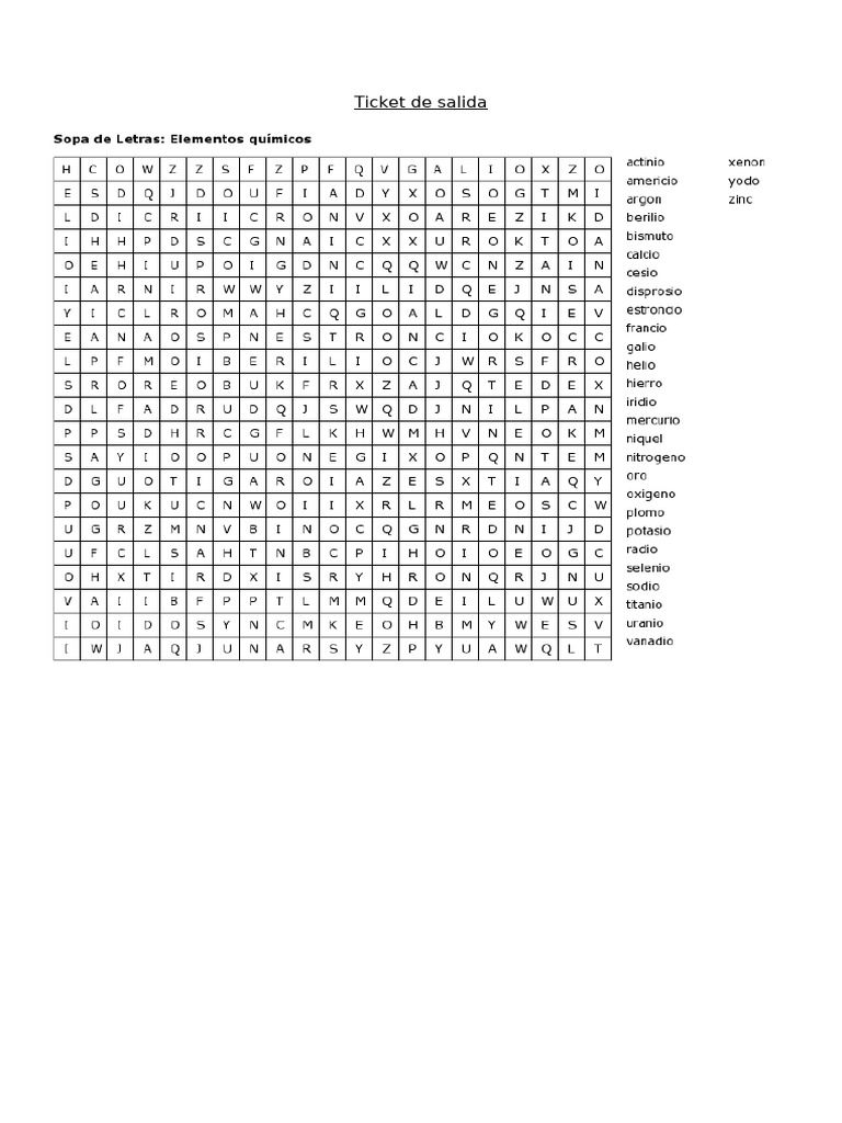 I° Medio Química Sopa de Letras Elementos Quimicos | PDF