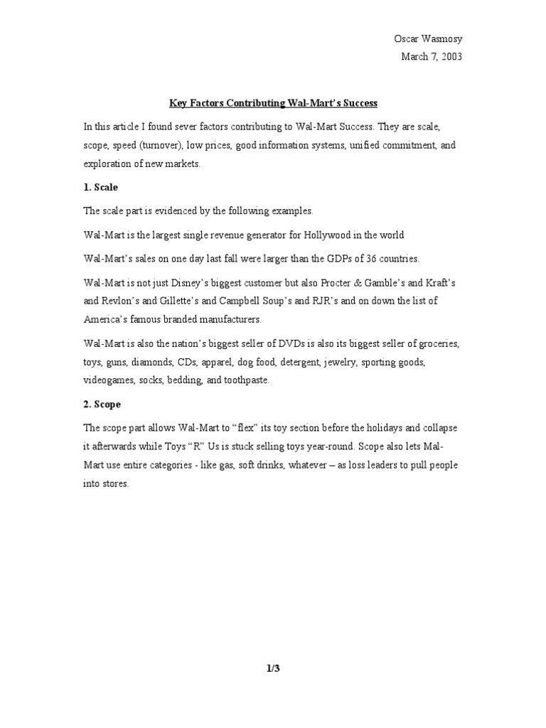 Key Factors in Wal-Mart's Success | PDF | Walmart | Marketing