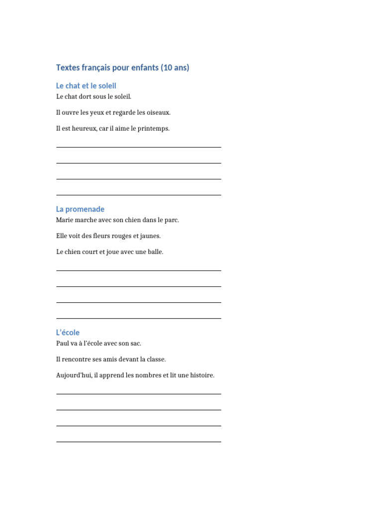 Textes en français pour enfants de 10 ans | PDF