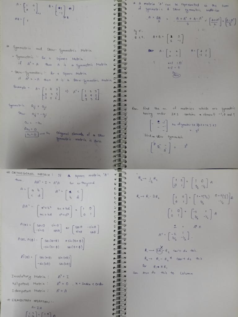 Symmetric, Skew Symmetric and Orthogonal Matrices | PDF | Matrix (Mathematics) | Operator Theory