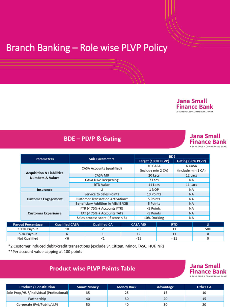 Branch Banking Role Wise PLVP | PDF | Corporations | Banking