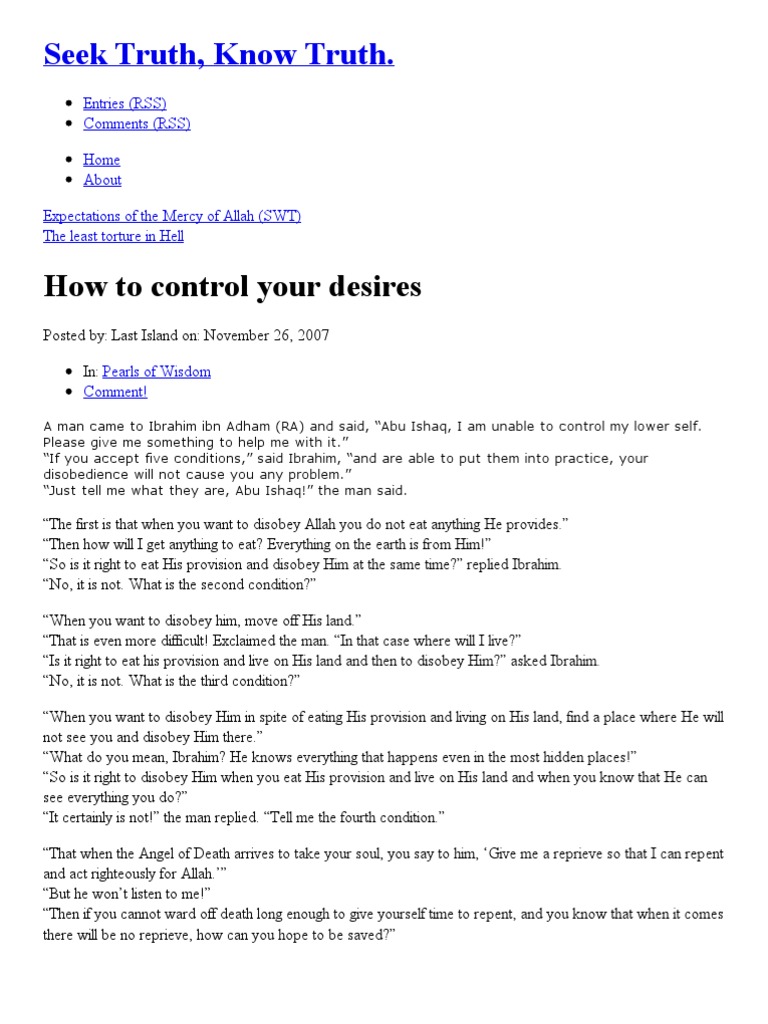 How To Control Your Desires Seek Truth, Know Truth | PDF | Muhammad ...