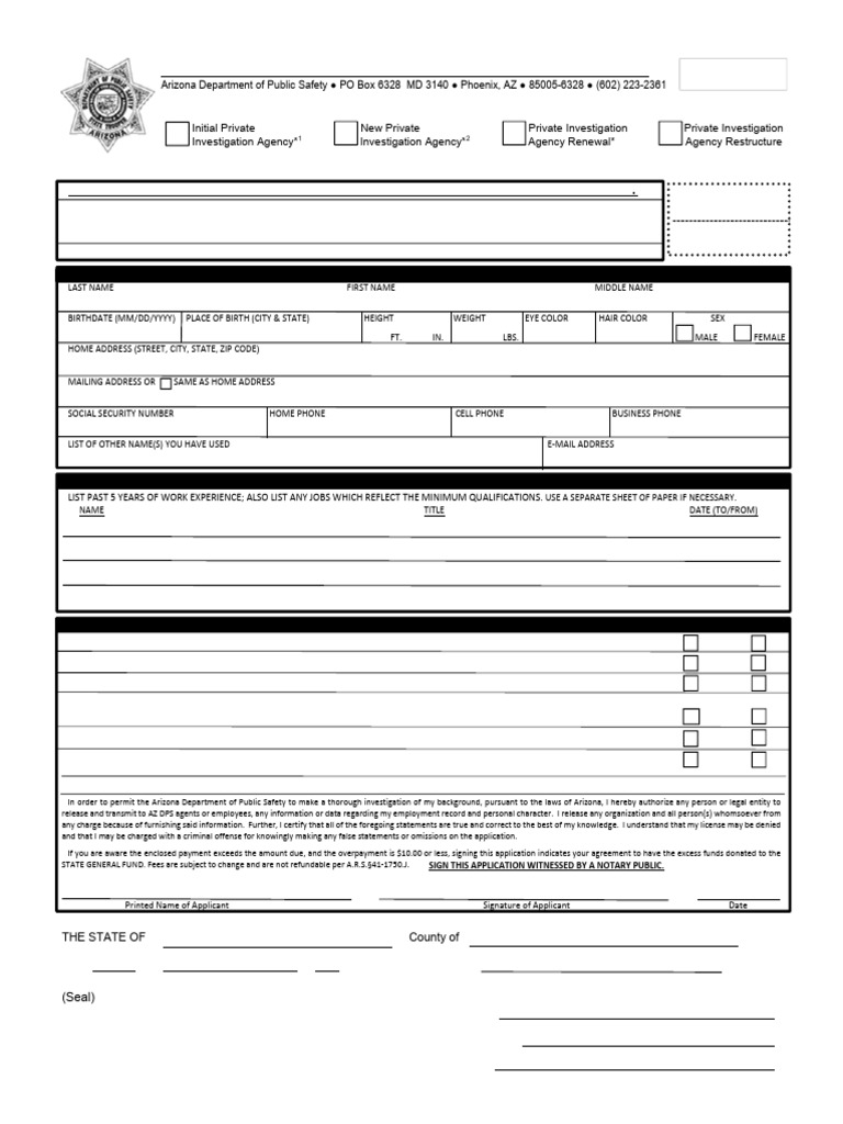 Private Investigation Agency Application | PDF | Notary Public ...