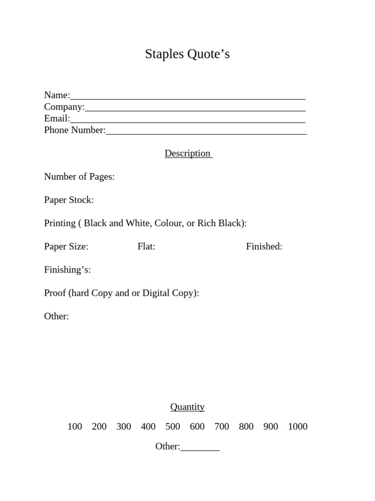 Staples Quote Request Form | PDF