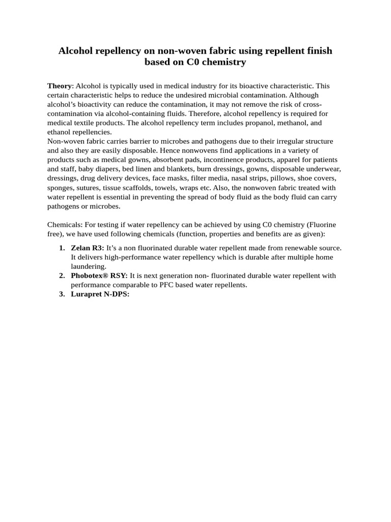 Alcohol Repellent Non-Woven Fabrics | PDF