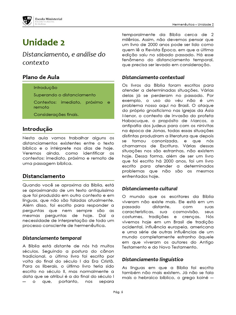 Hermenêutica - Unidade 2: Distanciamento, e Análise Do Contexto | PDF ...