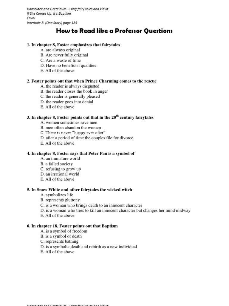 TA How To Read Literature Like A Professor Questions 8 | PDF | Fairy ...
