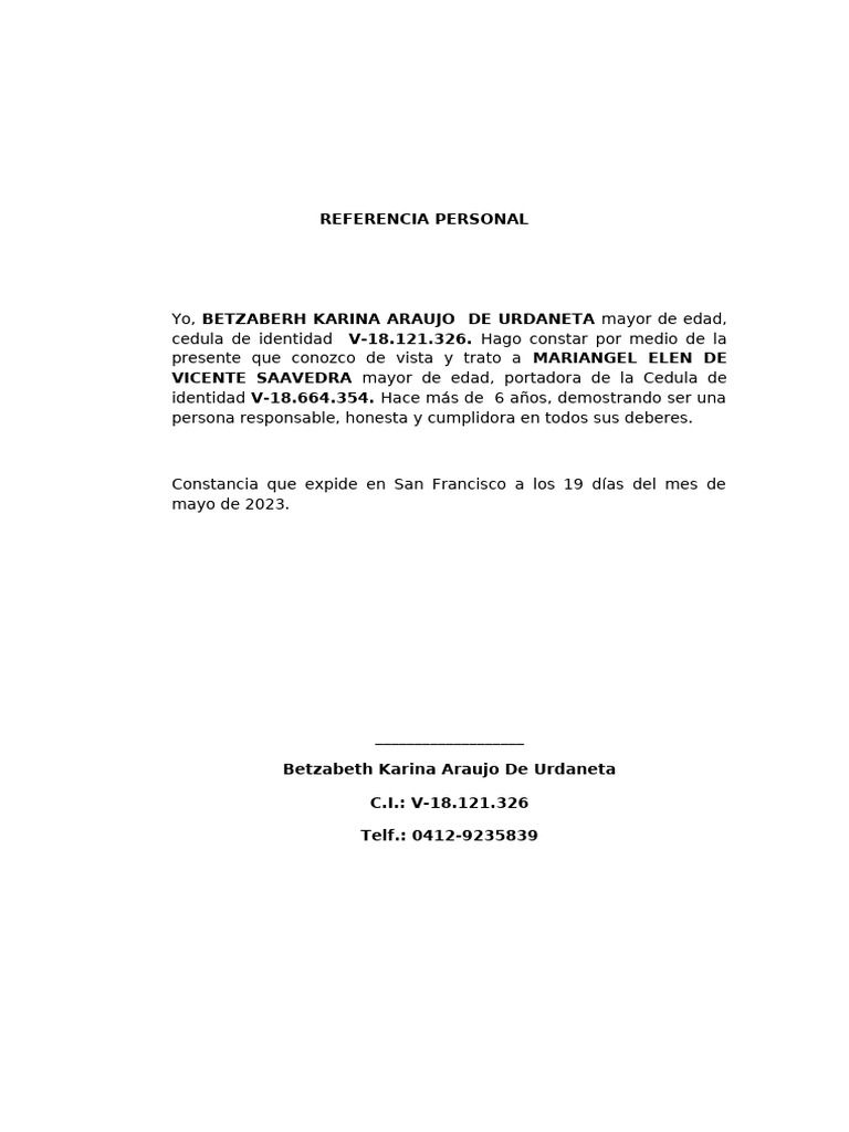 Constancia de Conocimiento Personal | PDF
