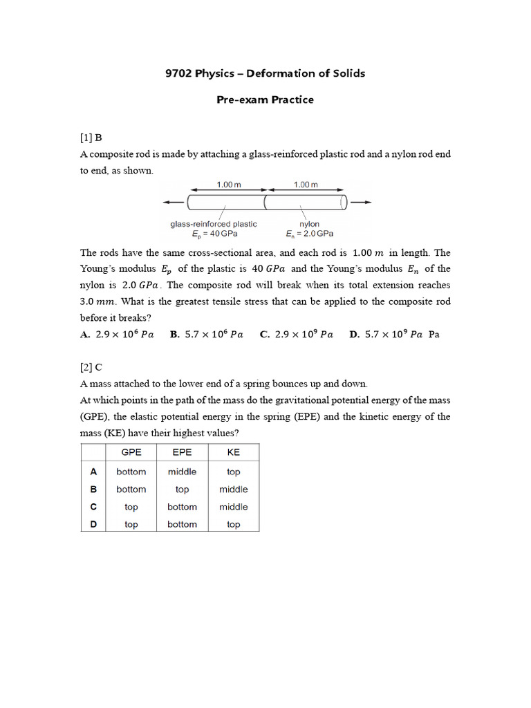 Ans 9702 Deformation of Solids | PDF | Elasticity (Physics) | Young's ...