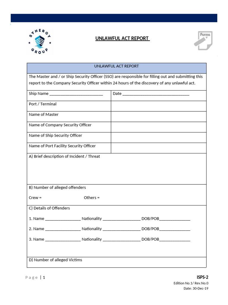 Unlawful Act Incident Report Form | PDF | Ships | Shipping