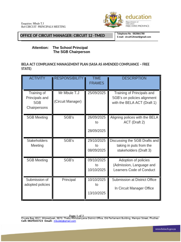 Circuit 12 Policy Alignment Management Plan 25092025 | PDF