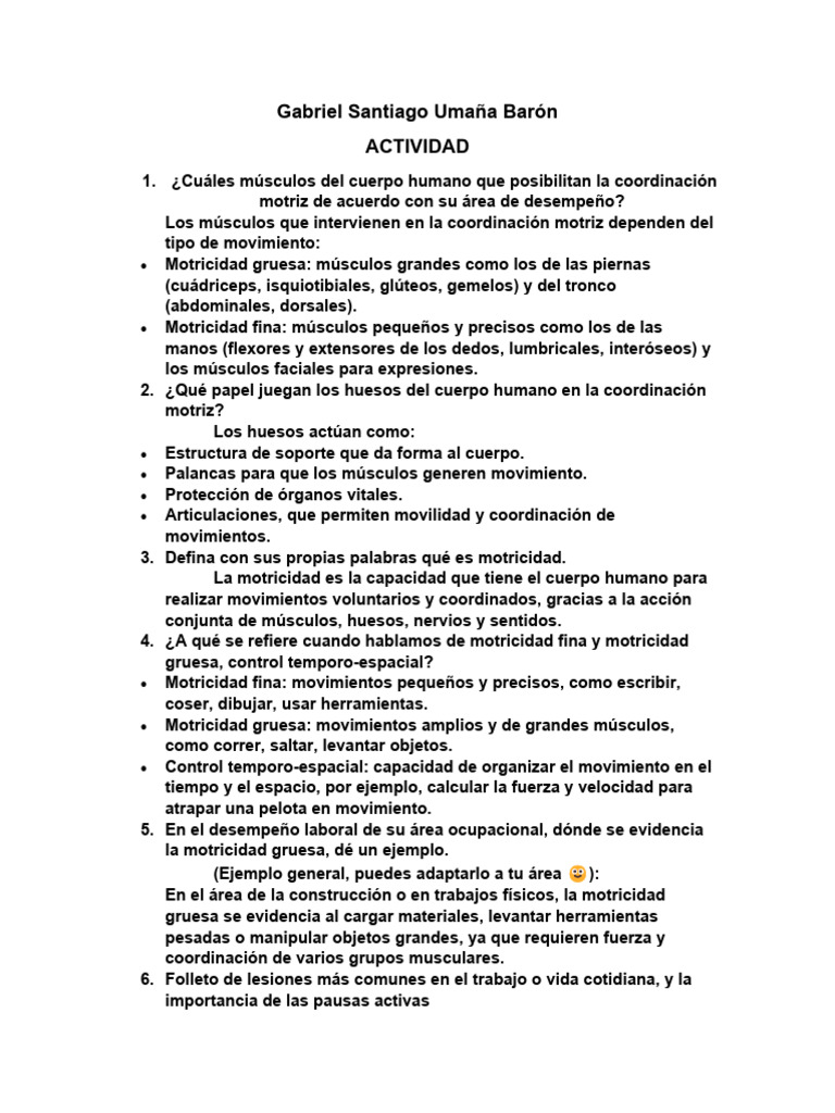 Actividad Desescolarizada Gabriel Santiago Umaña Barón | PDF | Músculo