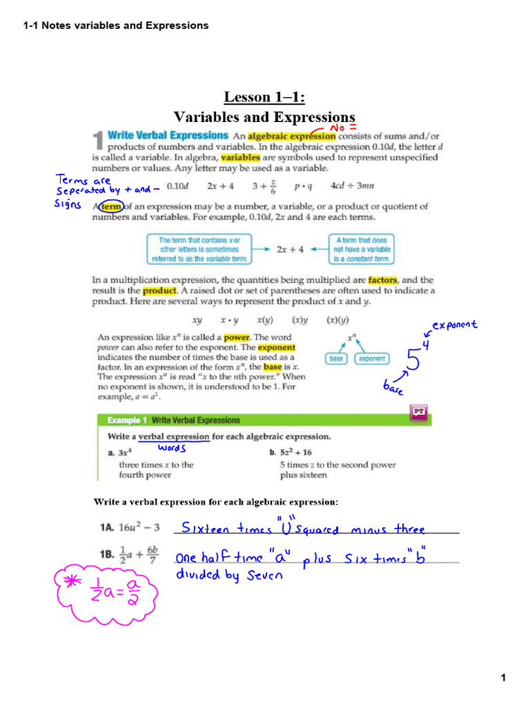 Variables and Expressions Notes | PDF