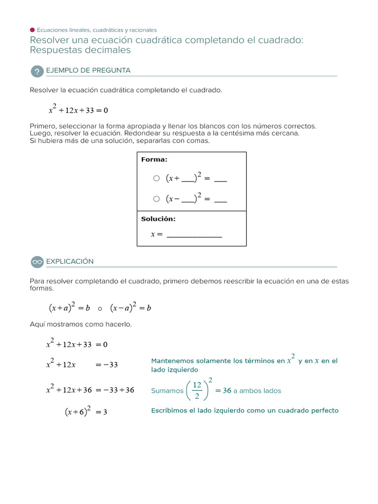 Resolver Una Ecuación Cuadrática Completando El Cuadrado 2 | PDF | Ecuaciones | Matemáticas