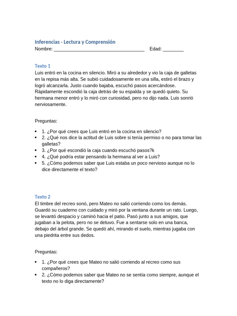 Inferencias en Lectura y Comprensión | PDF
