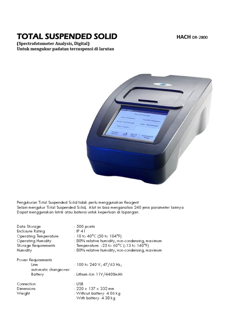 Hach DR-2800 Total Suspended Solids Meter | PDF | Science & Mathematics ...