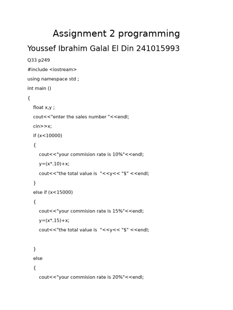 Assignment 2 Programming | PDF | Namespace | C++