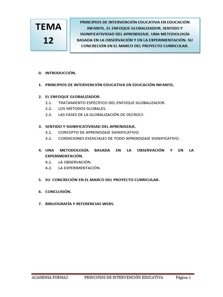2019 Tema 12 Pps de Intervención Educativa | PDF | Aprendizaje | Educación de la primera infancia