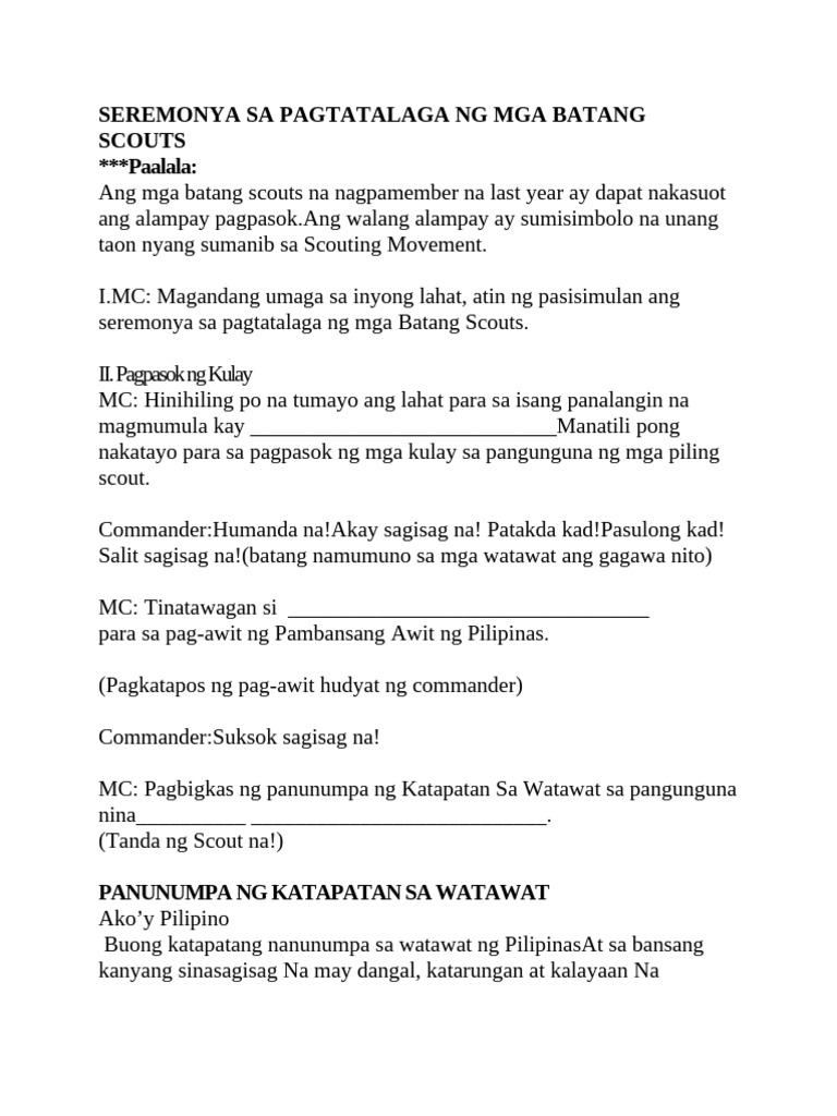 Seremonya Sa Pagtatalaga NG Mga Batang Scouts | PDF