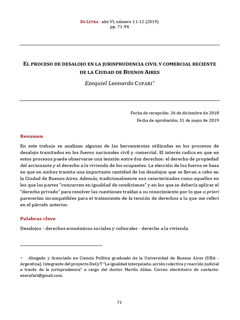 El Proceso de Desalojo en La Jurispruden | PDF | Caso de ley ...