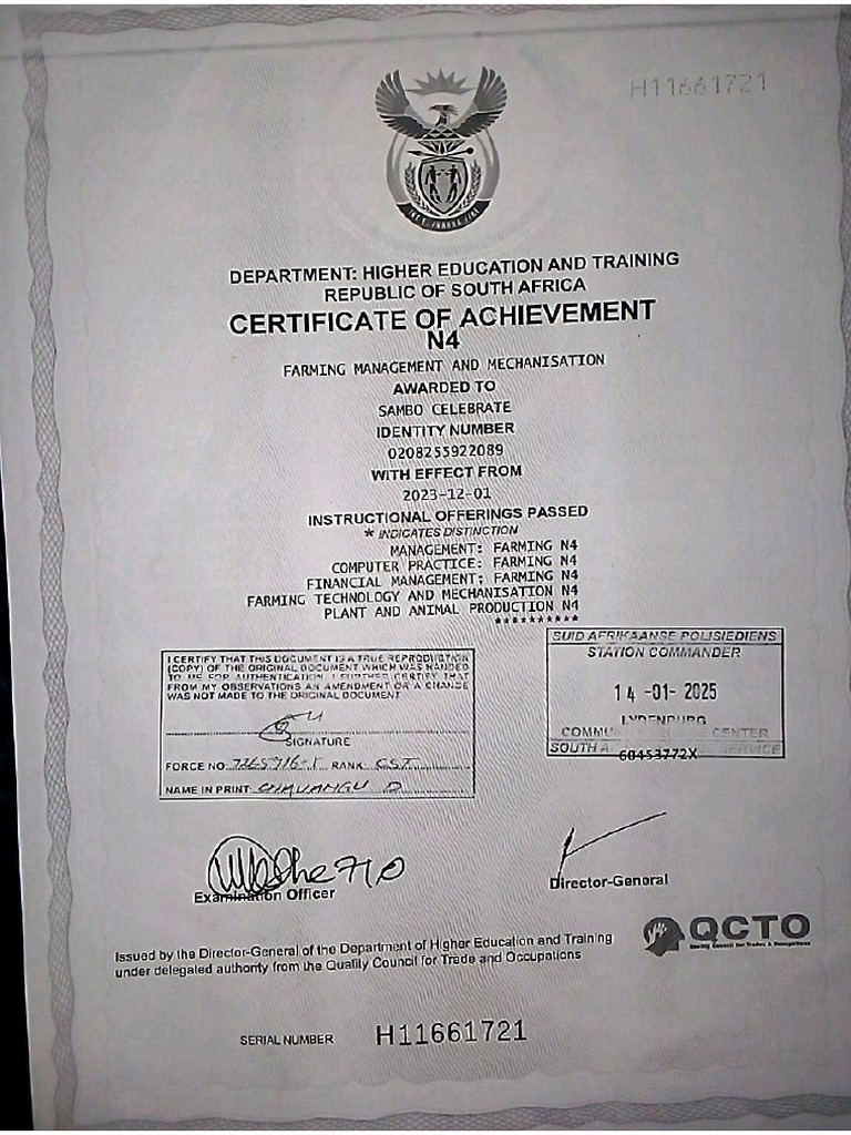PDF Scanner MATRIC & N4 Certificate | PDF