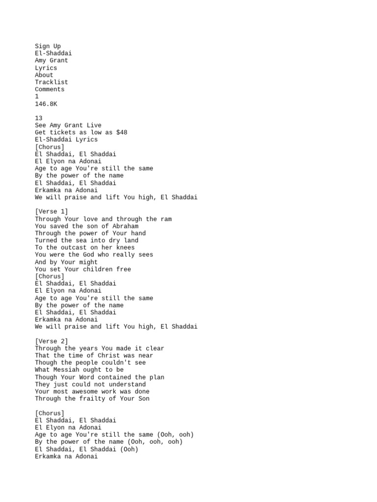 Amy Grant - El Shaddai (Lyric V | PDF