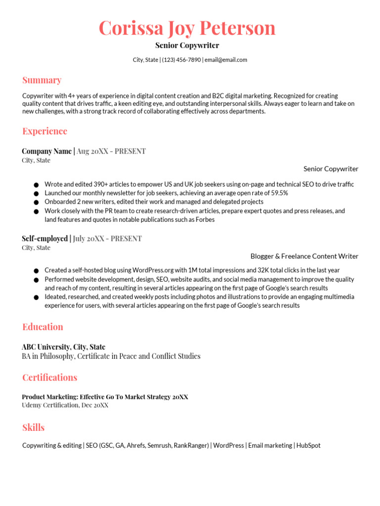 Senior Copywriter with SEO Expertise | PDF