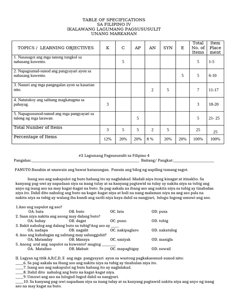 FILIPINO Summative Test | PDF