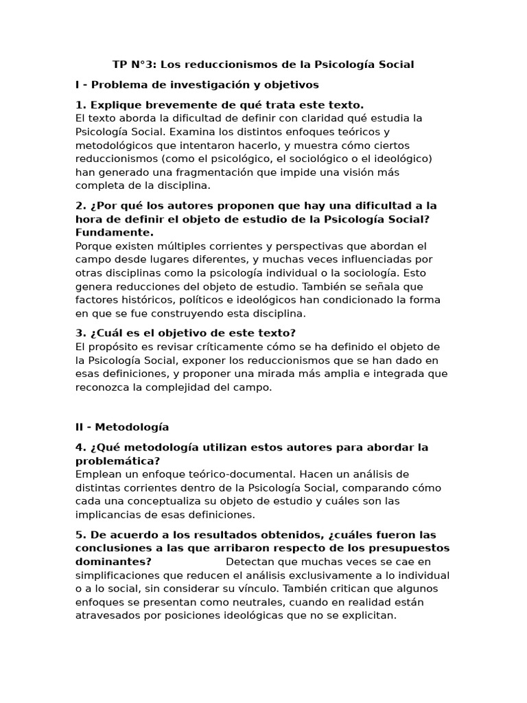TP3 - Reduccionismos en La Psicología Social. | PDF | Sicología ...